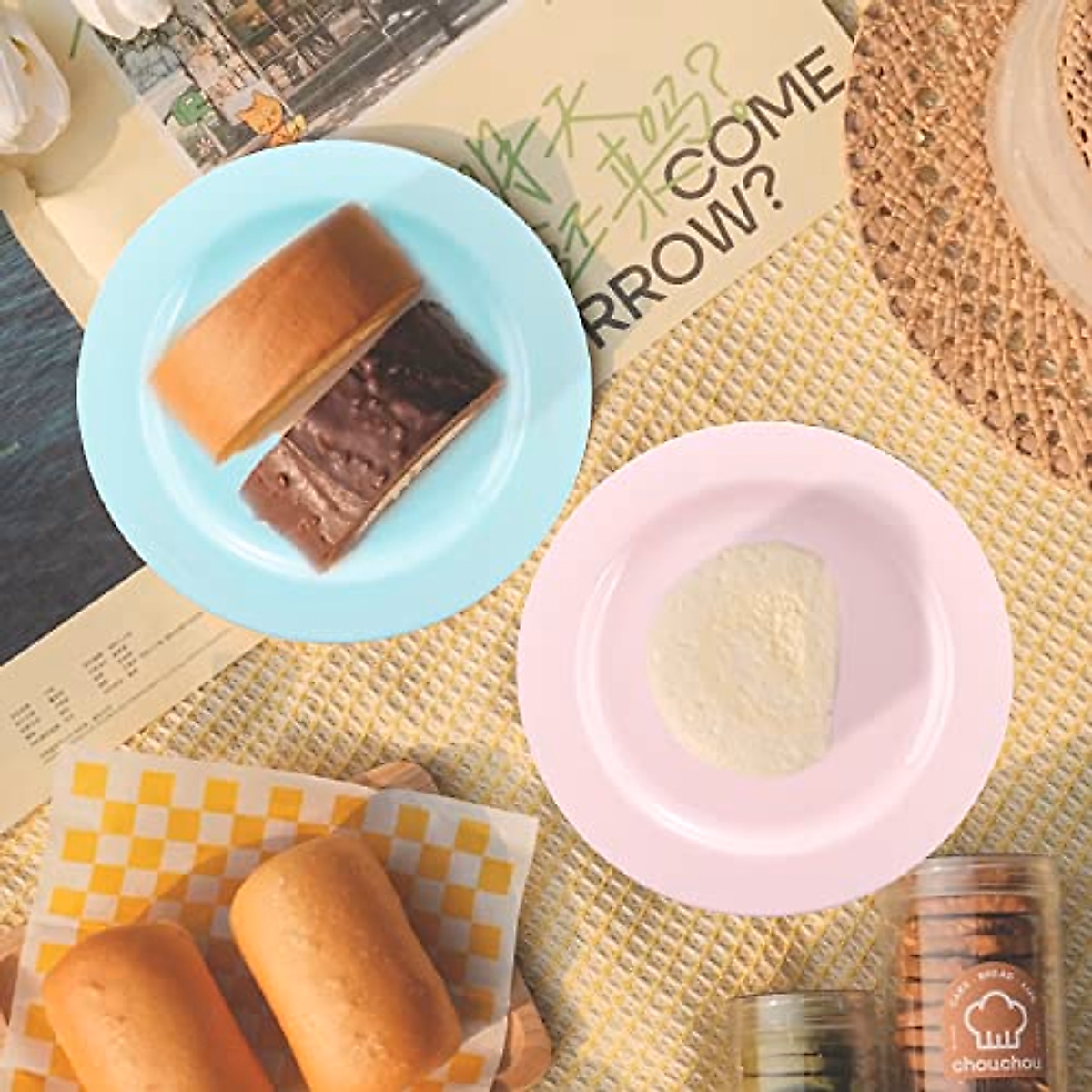 bUCLA 100PCS 6.25inch Plastic Dessert Plates -Cake Plates Appetizer Plates - Disposable Rainbow Plates In 5 Colors for Party, Birthday and Baby Shower