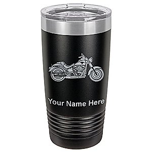 LaserGram 20oz Vacuum Insulated Tumbler Mug, Motorcycle, Personalized Engraving Included (Black)