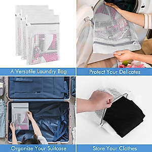 Meuvo Mesh Laundry Bags for Delicates - Durable Lingerie Bags for Washing Delicates with Elastic Zipper Protector, Delicates Bag for Washing Machine and Dryer, White, 1 Large, 1 Medium, 1 Small