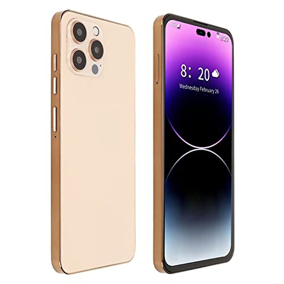 Zunate I14pro Max 6.7 in 4G Smartphone for Android, Unlocked Mobile Phone with 4GB RAM 64GB ROM, 128GB Supported, Face ID, 4000mAh, 8MP 16MP, Cell Phone for Senior Students(Gold)