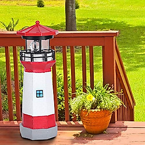 Voluxe Solar Lighthouse with Rotating Beacon, Yard Lights Fast Charging:2 Solar Panels at The Top for Fast Charging. for Tables(Red and White,10.6x3.9x3.9in)