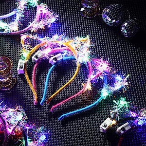 WILLBOND 40 Pcs LED Golden Silk Cat Ears Headband Halloween Cute Light up Headband Glow Cow Horn Headband LED Hair Hoop for Women Girls Adult Birthday Festival Concert Party Hair Accessories