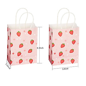BaShiDer Strawberry Gift Bags 5.9x8.26x3.15-inch Strawberry Party Favor Bags 16Pcs Paper Bags with Handles for Party Favors(Strawberry-Pink)