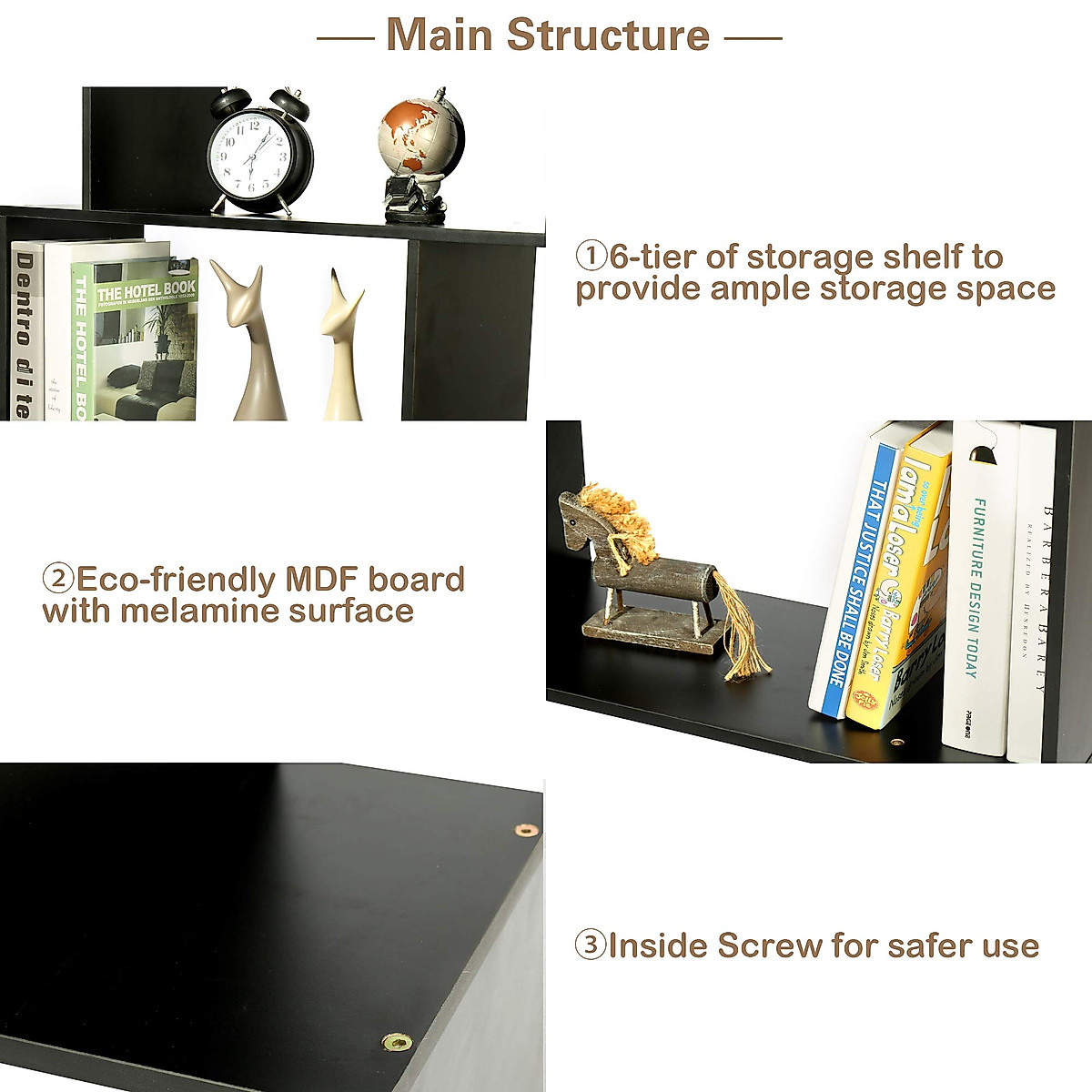 HOMEFORT Pack of 2 Geometric Bookshelf,5-Tier Modern Bookcase, Set of 2 Open Shelf and Room Divider, Freestanding Display Storage Organizer, Decorative Shelving Unit for Home Office and Living Room