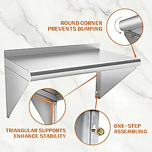 HOCCOT Wall Stainless Steel Shelf 12 x 24”, Heavy Duty 250 lb Metal Shelf, Commercial Wall Mounted Floating Shelving for Kitchen, Restaurant, Food Truck, Garage, Laundry Room