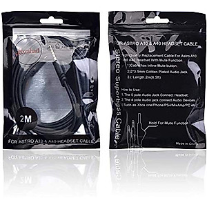 YARENKA Replacement Astro A10 A40 Cable - 2.0M Astro A40 TR Inline Mute Cable Cord for Astro A10/A40 Gaming Headsets Xbox One PS4 PS5 Controller Headphone Audio Extension Cable 6.5 Feet Black