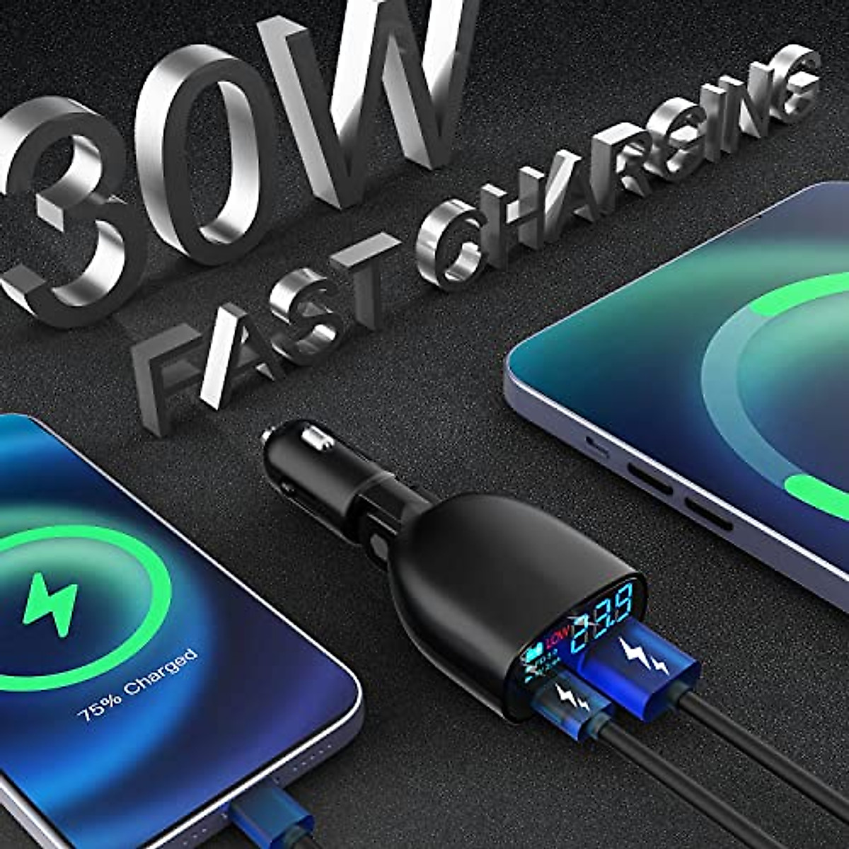 TRONGER USB C Car Charger with Voltage Display 20W PD Fast Car Charger with & USB5V2.4A Adapter, Car Voltmeter Meter Battery Monitor