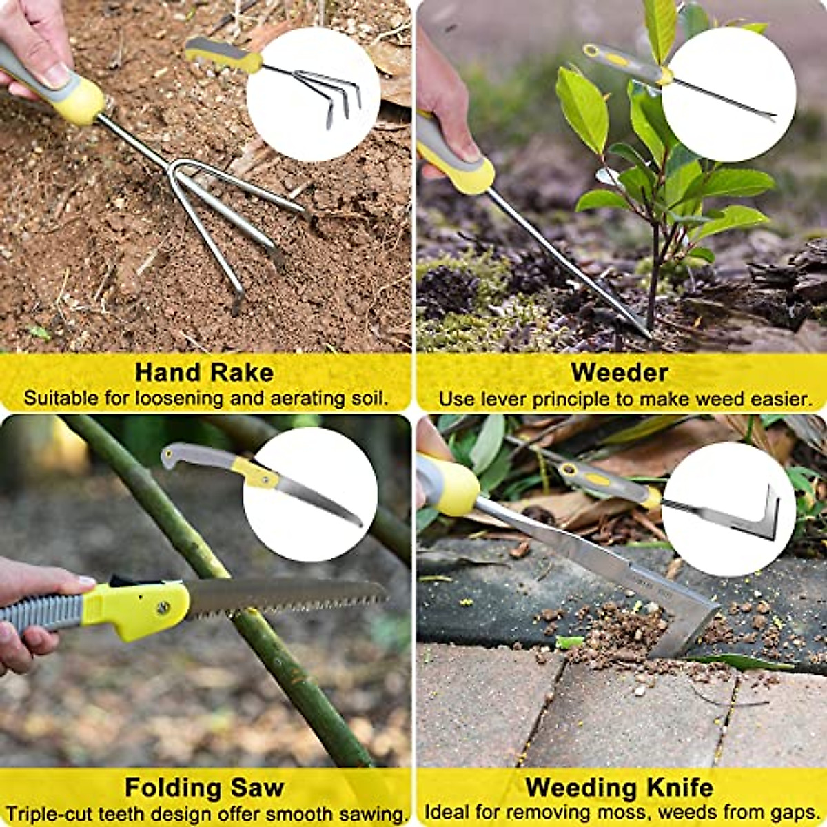 Garden Tool Set, Carsolt 10 Piece Stainless Steel Heavy Duty Gardening Tool Set for Digging Planting Pruning Gardening Kit with Durable Gardening Bag Gloves Gift Box Ideal Garden Gifts for Women Men