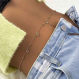 Sixexey Boho Waist Chain Gold Bead Belly Chains Summer Beach Body Jewelry for Women