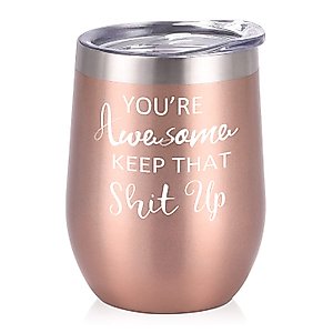 GINGPROUS You're Awesome Keep That Up Birthday Gifts Wine Tumbler for Women, 12 Oz Insulated Wine Tumbler with Saying, Inspirational Funny Gift Idea for Best Friends Girlfriend Coworker, Mint…