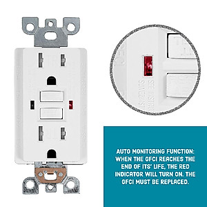 Everelectrix 10 Pack GFCI White Outlet Receptacle, Tamper Resistant GFCI Outlet 20 Amp/125-Volt, Self-Test Function with LED Indicator 20 Amp GFCI Outlets, UL/cUL Listed, Wall Plate Screws Included