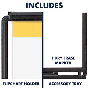 Quartet Easel, Standard, 70" High, Adjustable, 27" x 34" Whiteboard, Reversible, Flip Chart Holder, Ultima, Black Frame (101EL)