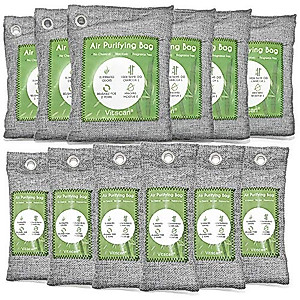 12 Pack Bamboo Charcoal Air Purifying Bag, Activated Charcoal Bags Odor Absorber, Moisture Absorber, Natural Car Air Freshener, Shoe Deodorizer, Odor Eliminators For Home, Pet, Closet (6x50g, 6x150g)