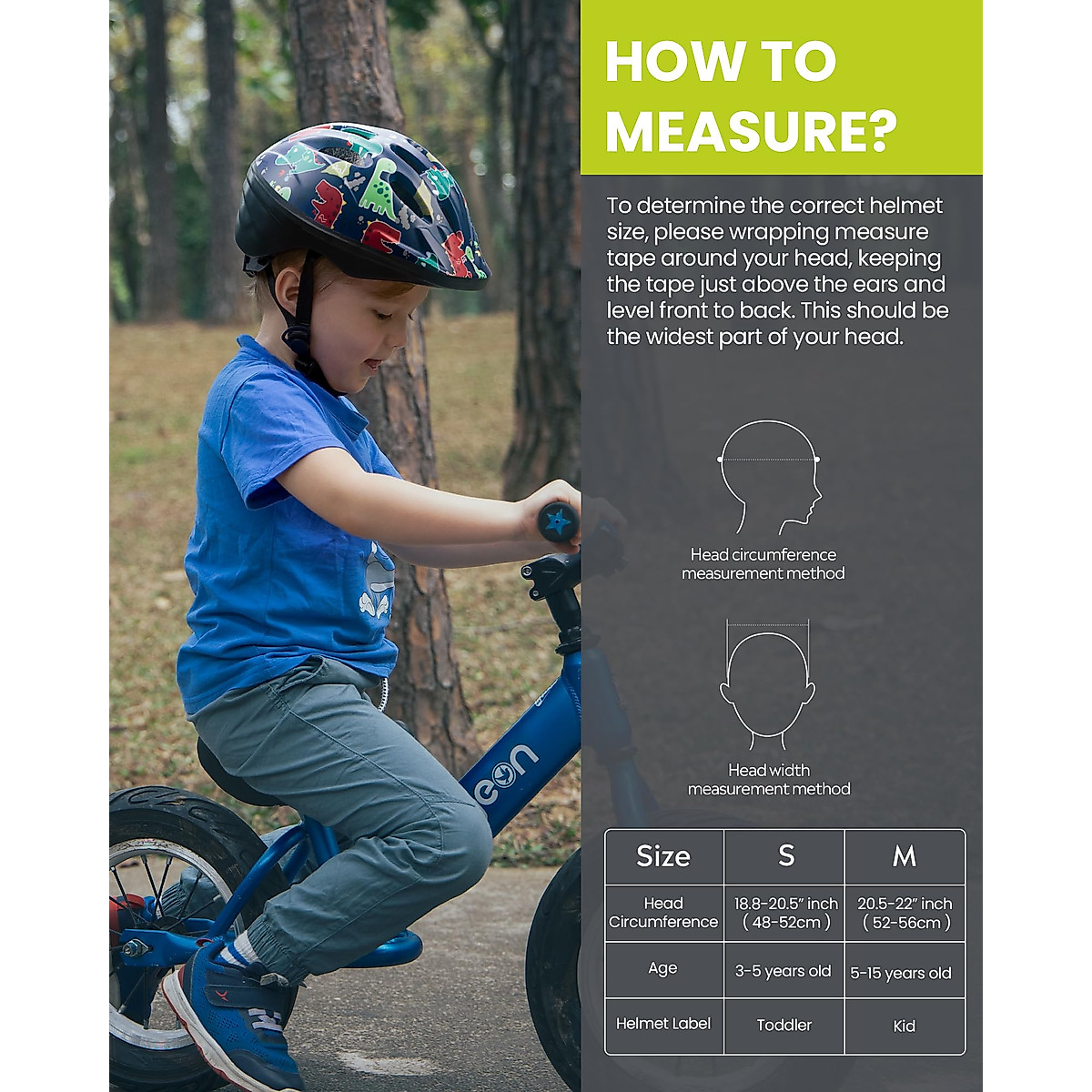 OutdoorMaster Toddler Kids Bike Helmet - Multi-Sport 2 Sizes Adjustable Safety Helmet for Children (Age 3-11), 14 Vents for Kids Skating Cycling Scooter - Dino Volcanoland,S