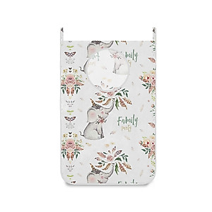 Baby Elephant Nursery Animal Floral Flowers 1PC Hanging Laundry Hamper Bag, Dirty Clothes Bag over the Door, Wall Cloth Basket with Hooks Storage College Closet for Bathroom Bedroom