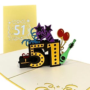 ALPHAK Happy 51st Birthday 3D Pop Up Card, Birthday 3D Greeting Card, 51st Birthday Gifts