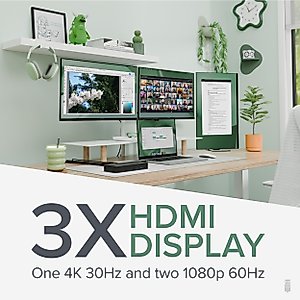 Plugable USB C Triple Display Docking Station with Laptop Charging, for Thunderbolt, USB4, or USB-C Systems, Compatible with Windows, macOS, ChromeOS laptops (3X HDMI, 6X USB 5Gbps Ports, 100W PD)