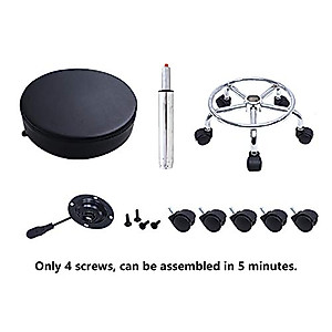 KKTONER PU Leather Round Rolling Stool with Foot Rest Swivel Height Adjustment Spa Drafting Salon Tattoo Work Office Massage Stools Task Chair Cushion 14 inches (Black)