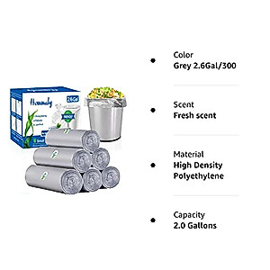 2.6 Gallon Grey trash can liners 300 counts,Small trash bags garbage Bags, Extra Strong 1 2 Gal garbage Bags, Fit 4.5-6 liters trash Bin, bathroom trash can liners for Home Office bedroom(Grey 300)