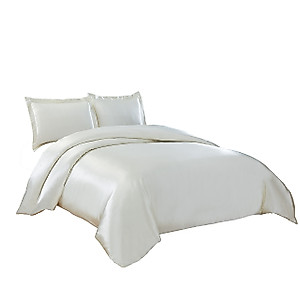 Chezmoi Collection 3-Piece Silky Bridal Satin Duvet Set King, Ivory