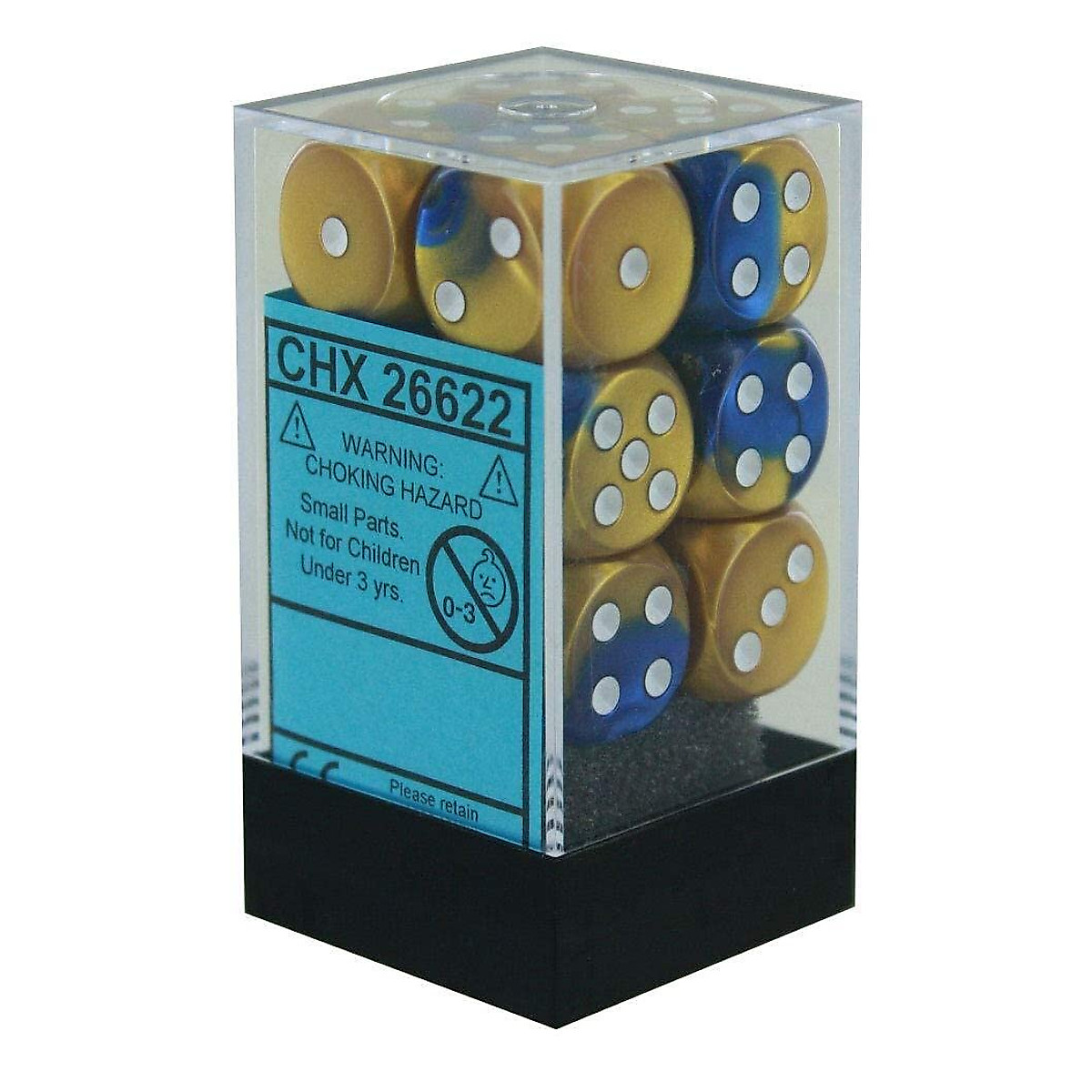 DND Dice Set-Chessex D&D Dice-16mm Gemini Blue, Gold, and White Plastic Polyhedral Dice Set-Dungeons and Dragons Dice Includes 12 Dice – D6, (CHX26622)
