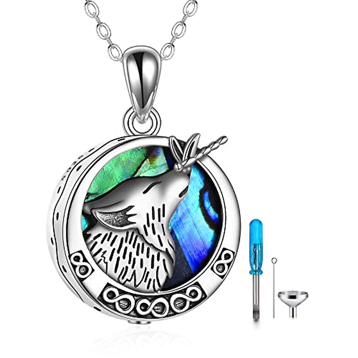 ONEFINITY Wolf Urn Necklaces for Ashes Sterling Silver Abalone Shell Wolf Cremation Jewelry with Dragonfly Urn Keepsake Memorial Urn Jewelry for Women Men