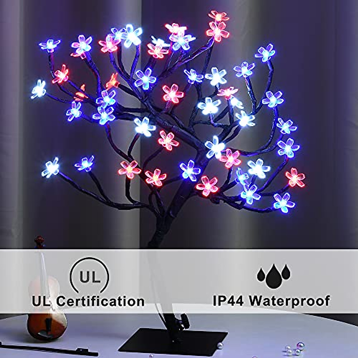 Pooqla 18 Inch 48 LED RGB Cherry Blossom Tree Light with Remote 16 Color-Changing LED Artificial Flower Bonsai Tree Table Top Lamp Home Lit Tree Centerpieces Christmas Mother's Day Gift Decoration