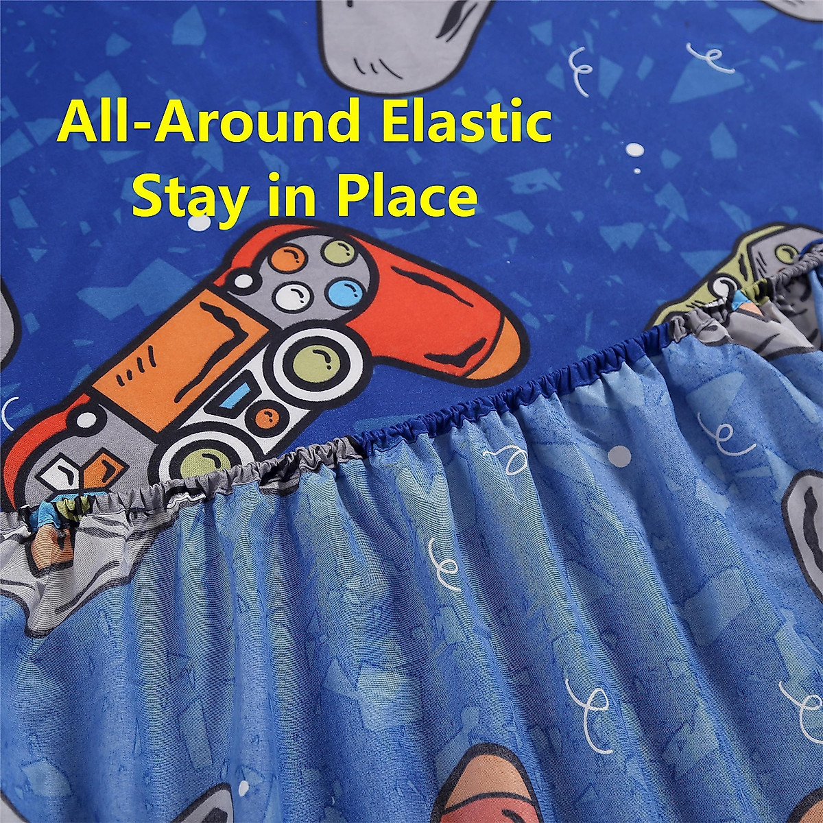 SDIII 4PCS Blue Gamer Sheets Set Full, Bed in a Bag Gaming Bedding Sheet Full, Wrinkle and Fade Resistant, Cute Bedding Sheets for Kids, Boys and Girls, Full