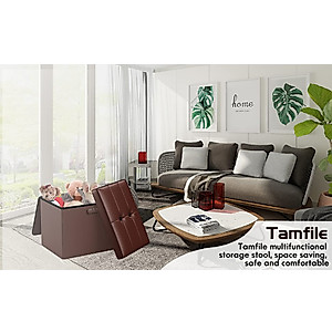 Tamfile Storage Ottoman with Lock, Fireproof Safe Folding for Documents, Waterproof Foot Rest Stool, Stable Short Living Room, Brown, 17 * 13 * 13inch