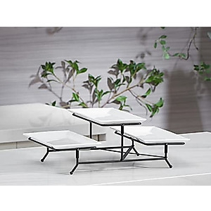 ONEMORE 3 Tier Serving Tray - Collapsible Tiered Stand and Ceramic Serving Platters - Cross Bars Included - White