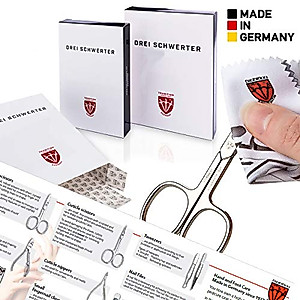 3 Swords Germany - brand quality 4 piece manicure pedicure grooming kit set for professional finger & toe nail care tweezers file clipper fashion leather case in gift box, Made by 3 Swords (77211)