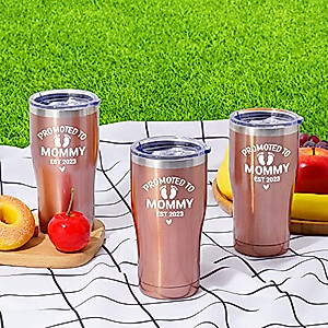 Qtencas Promoted to Mom Est 2023 Travel Tumbler, New Mom Gifts for Women, Great Mothers Day Gifts for Mom, First Time Mom Gifts Mom to be Mother to be Gifts, 20 Oz Stainless Steel Tumbler, Rose Gold