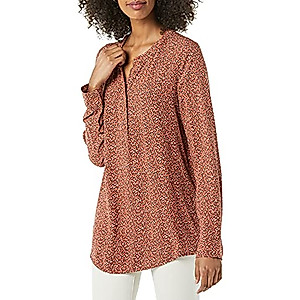 Amazon Essentials Women's Long-Sleeve Woven Blouse, Rust Leopard Print, Large