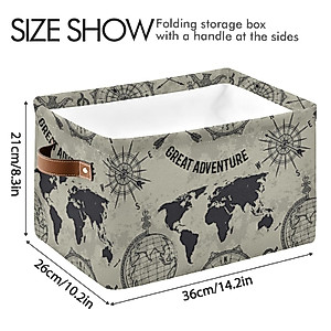 SDMKA Fabric Storage Baskets Retro Map Pattern Foldable Baskets Large Storage Bins for Organizing Shelves Closet Home, Decorate Your Rooms