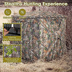 Tangkula Hunting Blind, 2-3 Person 270 Degree See Through Ground Blind with Silent Sliding Windows & Zippered Door, Portable Pop Up Deer Blind with Carrying Bag for Turkey & Deer Hunting