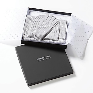Fishers Finery Women's 100% Cashmere 3pc Cable Knit Set - Black Label Box (Heather Gray)