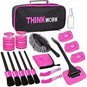 THINKWORK Pink Car Duster Interior Kit, Perfect Car Detailing Kit, Car Detailing Brush Kit for Cleaning Windows,Windshield,Dashboard and Air Vents Suitable for All Cars