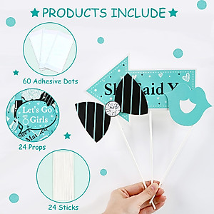 Fangleland Turquoise Bachelorette Party Photo Booth Props, 24PCS Teal Blue Bride to Be Decorations - Let's Go Girls Sign Selfie Stick for Bridal Shower Wedding Engagement Party Supplies