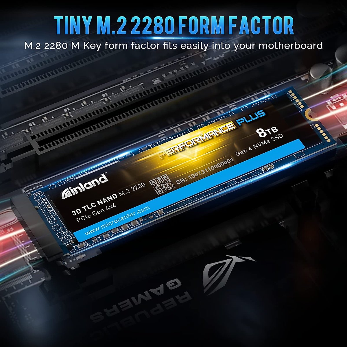 INLAND 8TB Performance Plus NVMe Internal Gaming SSD Solid State Drive - Gen4 PCIe, M.2 2280, DRAM Cache, 176-Layer TLC 3D NAND Flash, Up to 7000MB/s