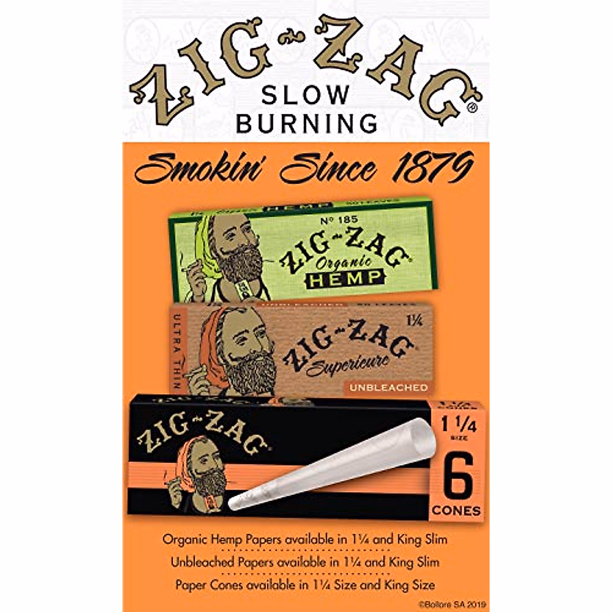 ZIG-ZAG Rolling Papers - Organic Vegan Hemp Rolling Papers - King Size Slim 110mm - Slow and Even Burn - Choose Your Size: 6 or 24 Packs - Unbleached, Additive-Free Papers (6 Packs)