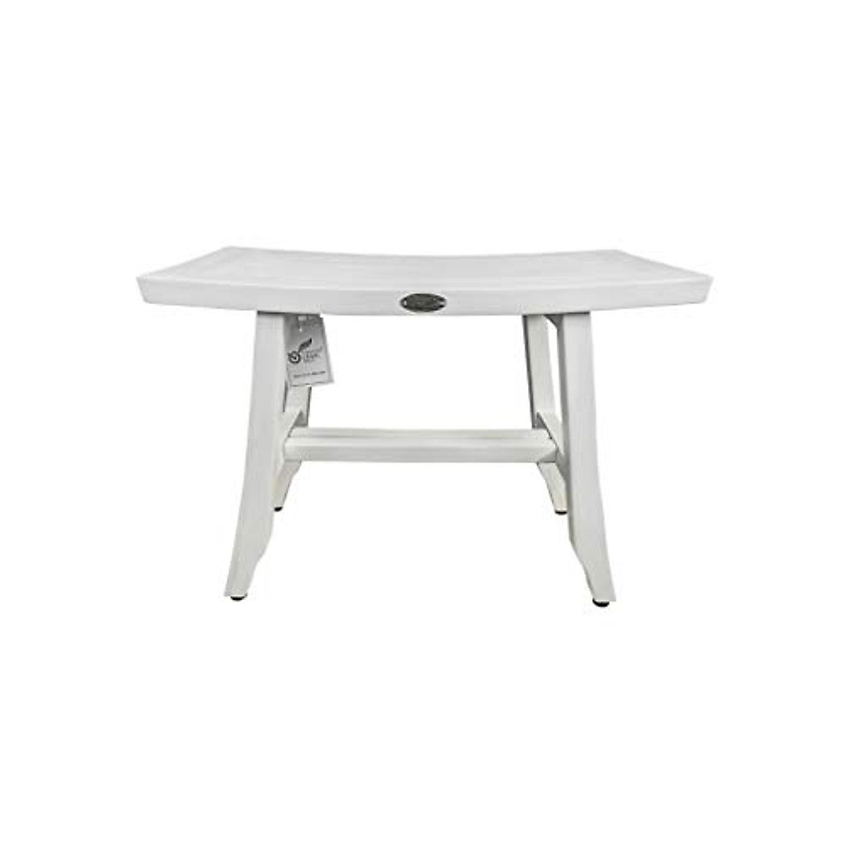 CoastalVogue Satori Teak Shower Bench Eastern Style Wood Shower Bench with Curved Seat 24″ Long Seat, Shower Stool in Antique White Finish