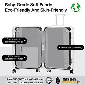 mixi Carry On Luggage 20'' Travel Suitcase Rolling Luggage Aluminum Frame PC Hardside with Spinner Wheels & TSA Lock - Smoke White