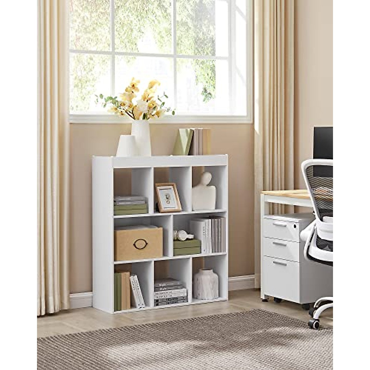 VASAGLE Bookcase, Bookshelf, Freestanding Storage Unit, 8 Open Compartments, Used Horizontally, Vertically, Upside Down, 11 x 35.4 x 39.4 Inches, for Living Room, Study, Office, White ULBC55WT