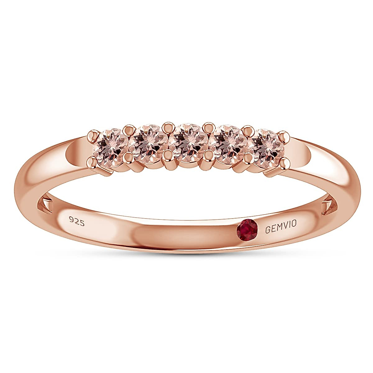 GEMVIO Collection Five Stone Ring, Round Cut Natural Morganite Gemstone Engagement Ring in 14K Rose Gold Over Sterling Silver Anniversary Wedding Band Ring(0.15 Cttw)-5.5