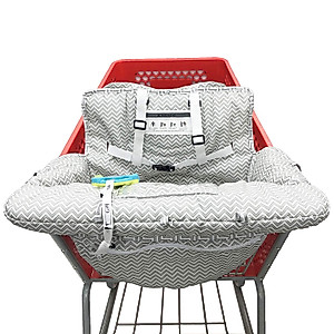 Portable 2-in-1 Grocery Cart Seat Cover and Baby Highchair Cover (Gray Chevron)