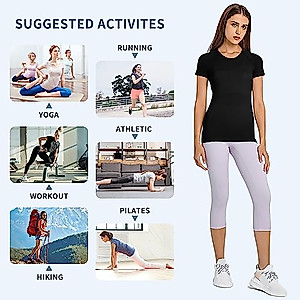 Workout Shirts for Women Short Sleeve Seamless Yoga Top Sports Running Shirt Breathable Gym Athletic Tops Slim Fit Black