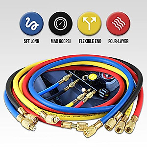 Lichamp HVAC R410A Manifold Gauge Set AC R134A, Freon R22 R32 410A 134A Diagnostic Manifold Gauge with Hose Kit Air Conditioner Refrigerant Recharge Kit