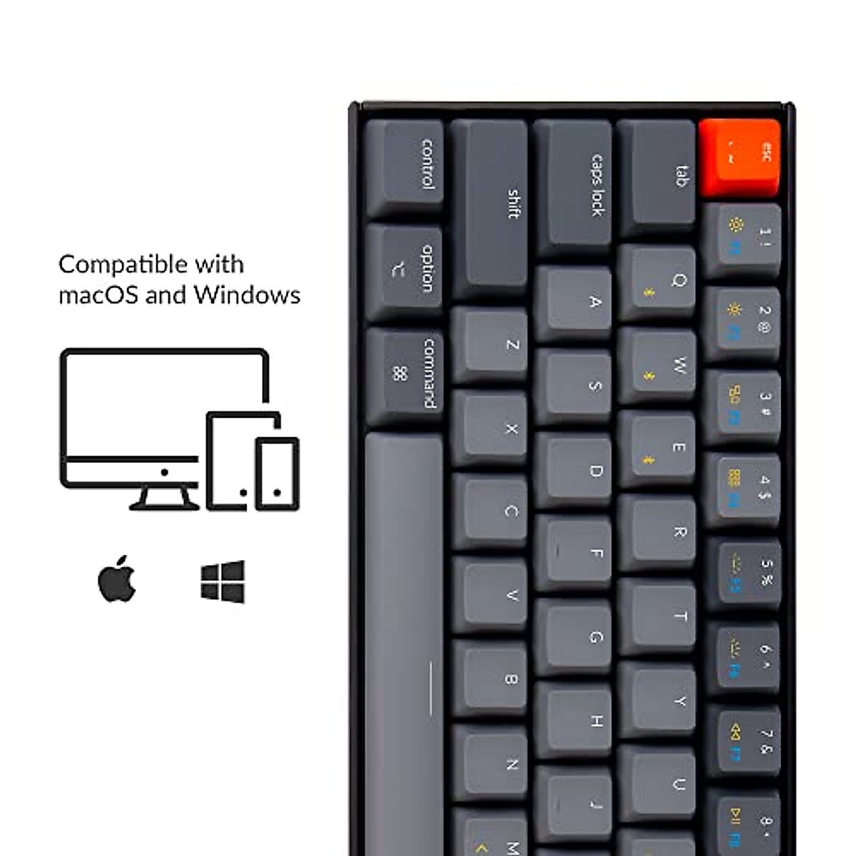 Keychron K12 60% Layout Bluetooth Wireless/USB Wired Mechanical Keyboard for Mac with Gateron G Pro Red Switch White LED Backlit N-Key Rollover, Compact 61 Keys Computer Gaming Keyboard for Windows