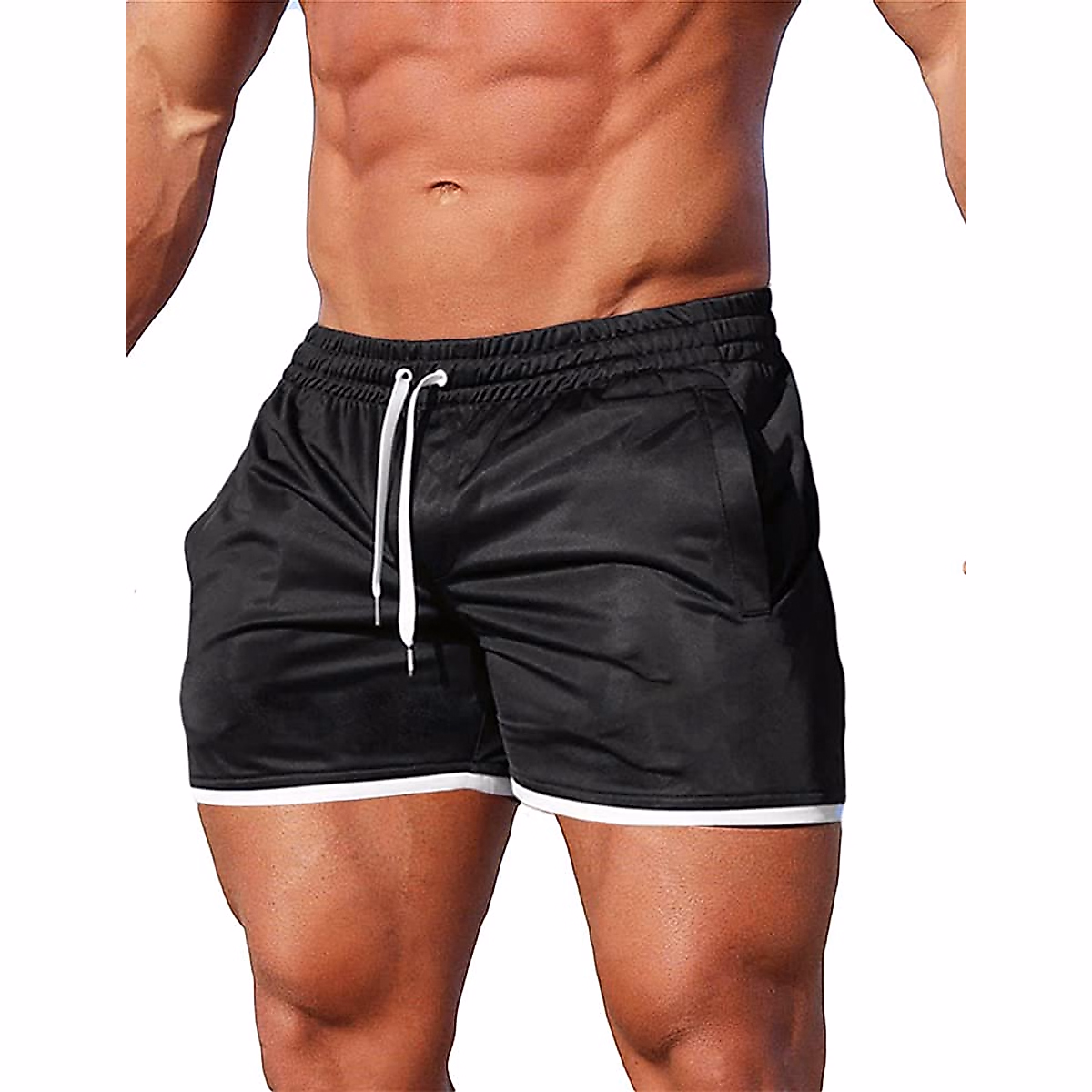 FLYFIREFLY Men's 4" Workout Running Shorts Quick Dry Lightweight Gym Yoga Shorts Black