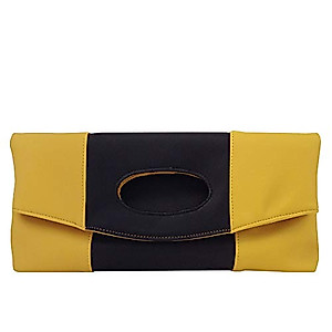 JNB Synthetic Leather Color Block Fold Over Clutch, Mustard/Black